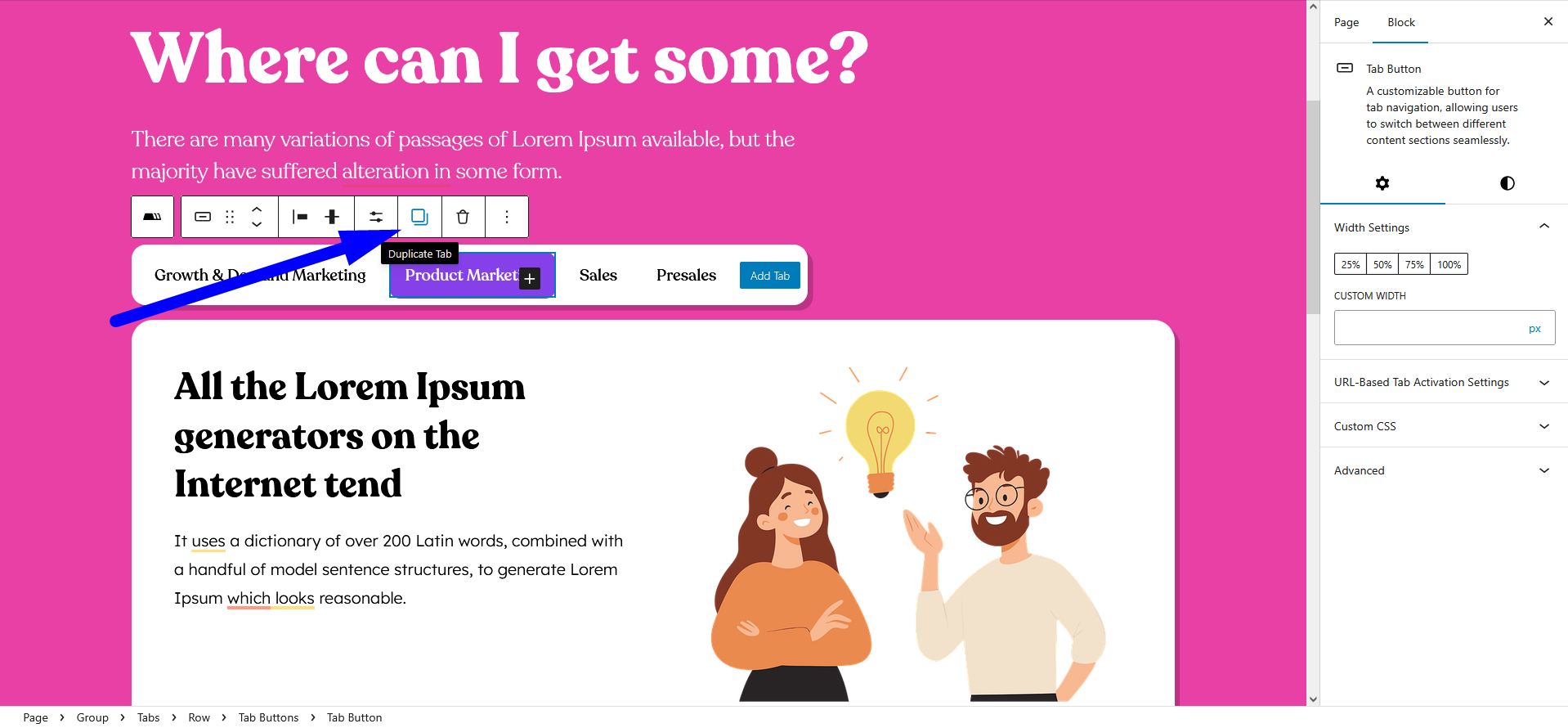 Managing Tabs (Duplicate/Delete) - Easy Tabs Block